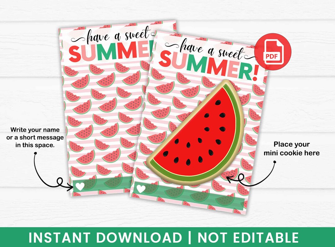 Watermelon Cookie Card Holder: Printable Summer Treats, 3.5x5 Inches ...