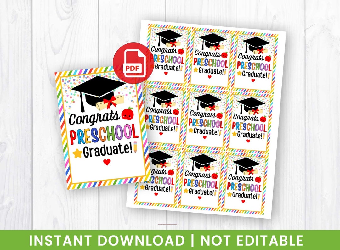 Congrats PRESCHOOL Graduate Printable Gift Tags, Graduation Themed ...