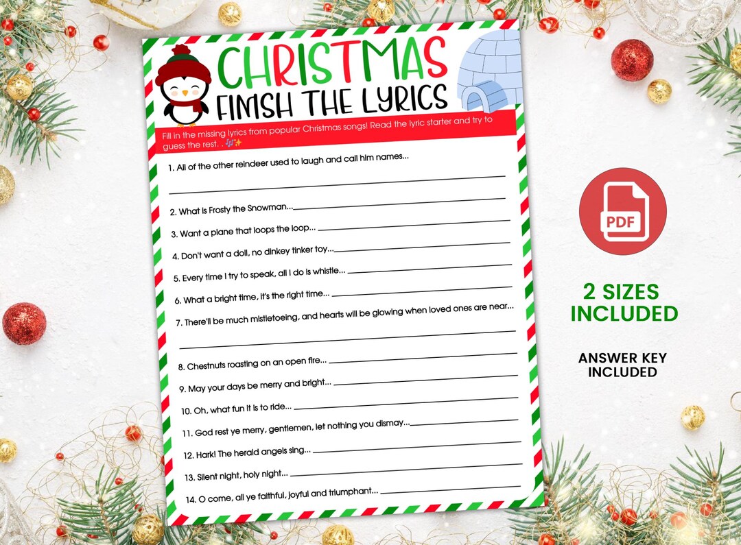 Christmas Finish the Lyrics Holiday Music Fun Printable Game for All ...