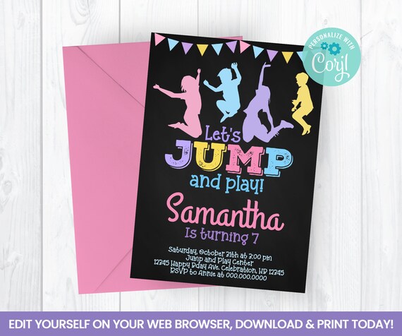Editable Lets Jump Invitation For Girl Self Editing Invite