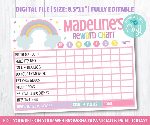 EDITABLE Rainbow Reward Chart, Pastel Colors Routine Chart, Self ...