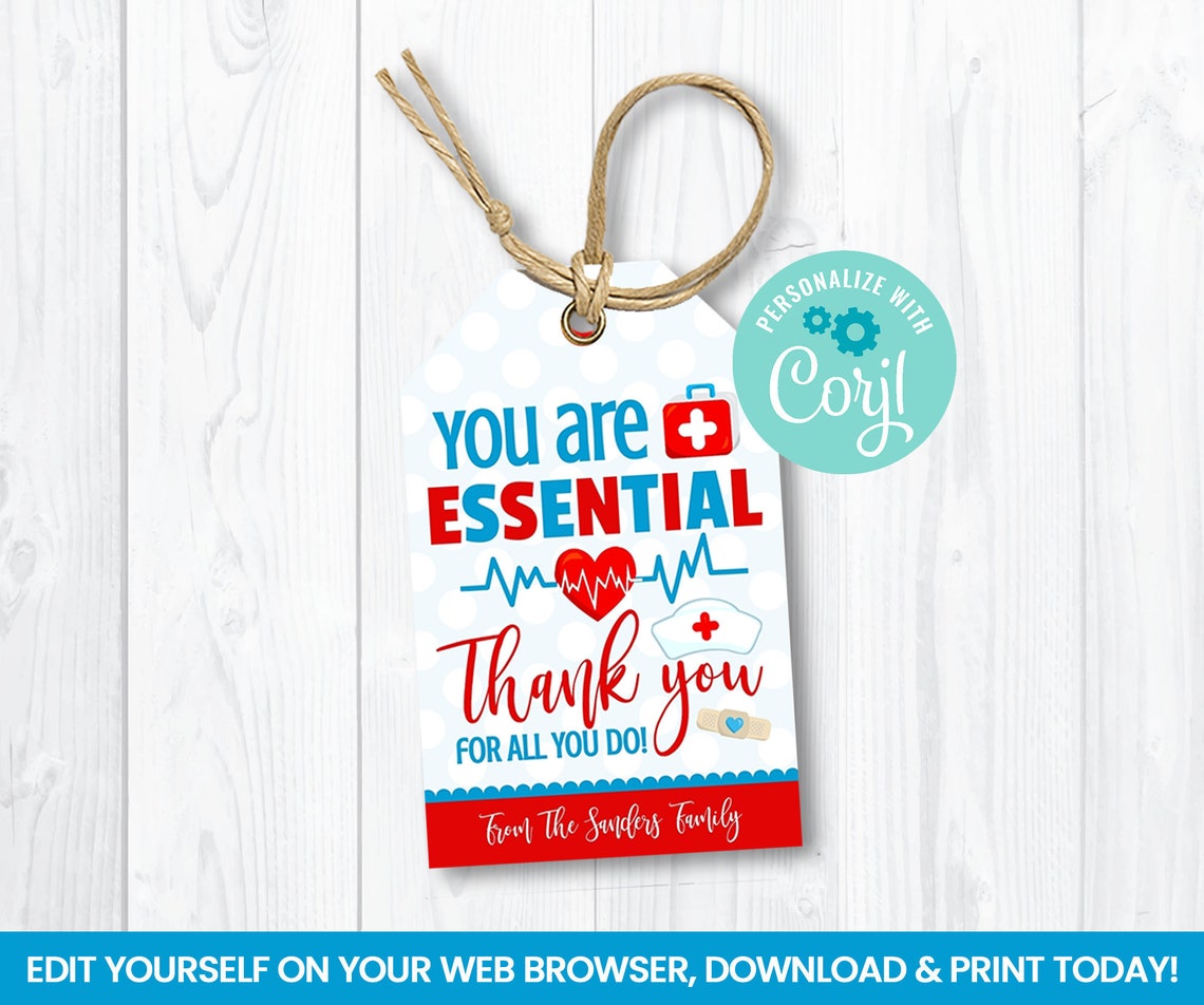 Nurse Appreciation Gift Tags Self Editing Favors Tag INSTANT - Etsy