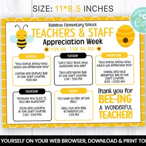 EDITABLE Bee Teacher & Staff Appreciation Flyer, Honeycomb Itinerary ...