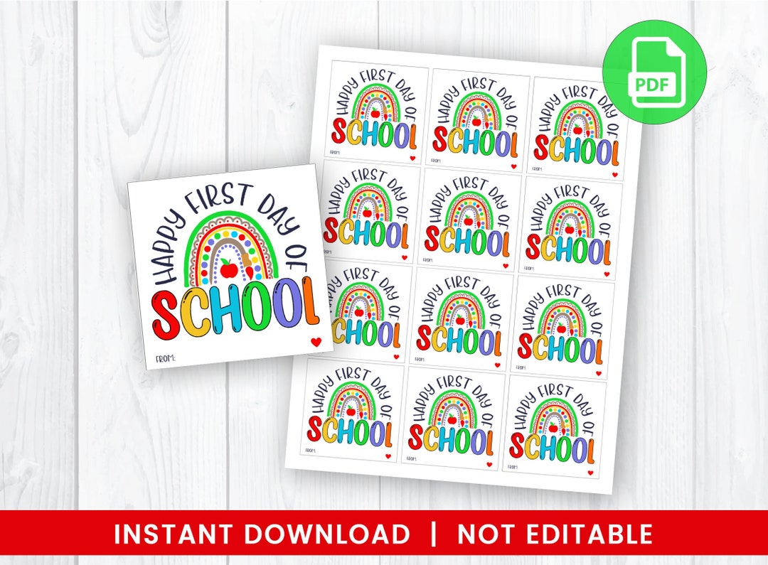 Back to School Gift Tags Happy 1st Day of School Rainbow Printable PDF ...