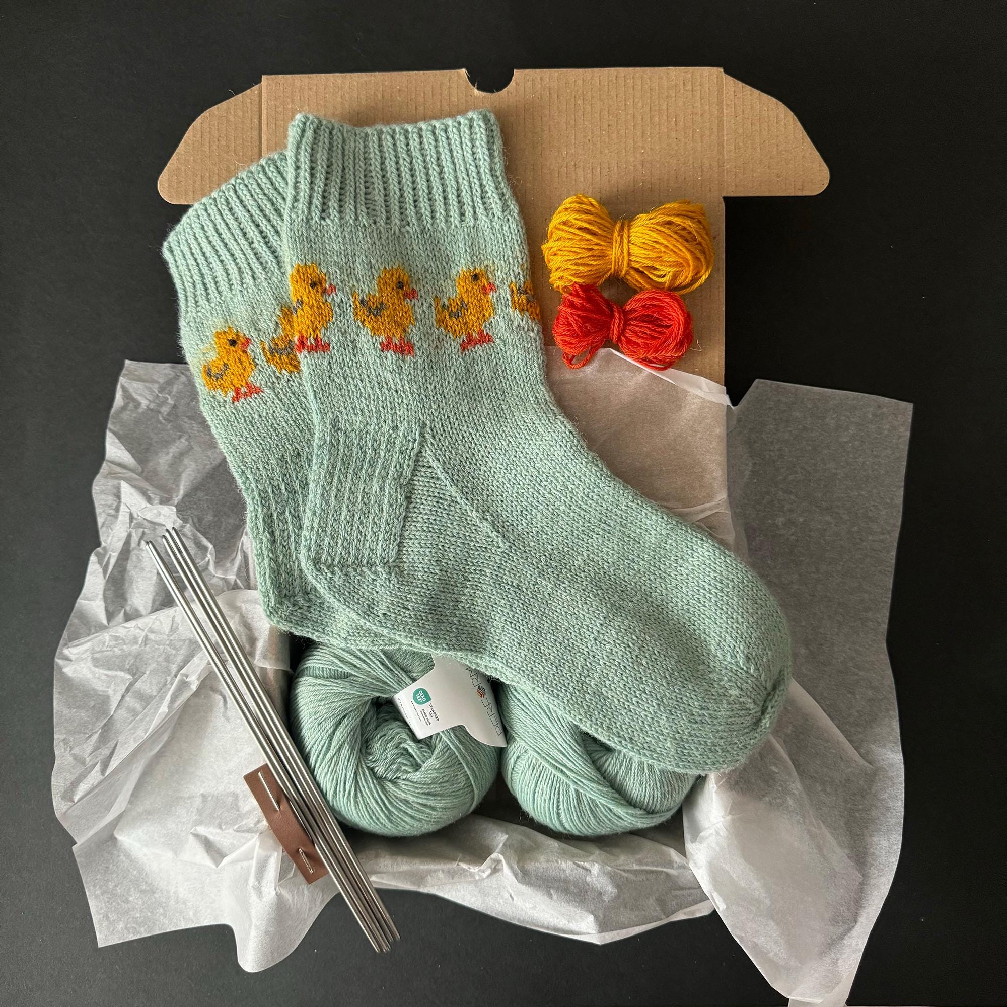 Yellow Ducks Socks Knitting Kit Including Yarn, Needles, Step by Step ...
