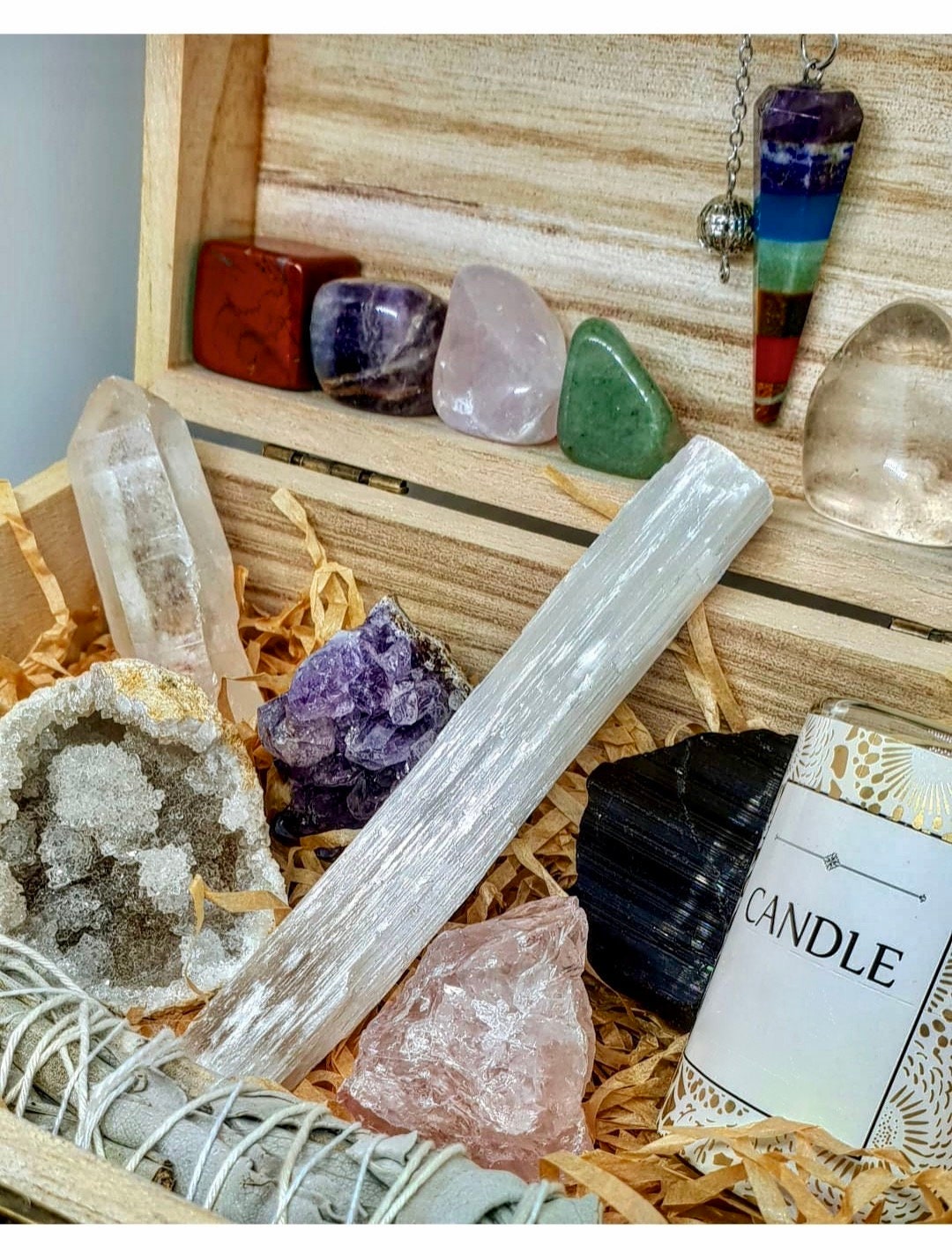 Chakra Crystal Healing Kit With Sage Pendulum Quartz Amethyst - Etsy UK