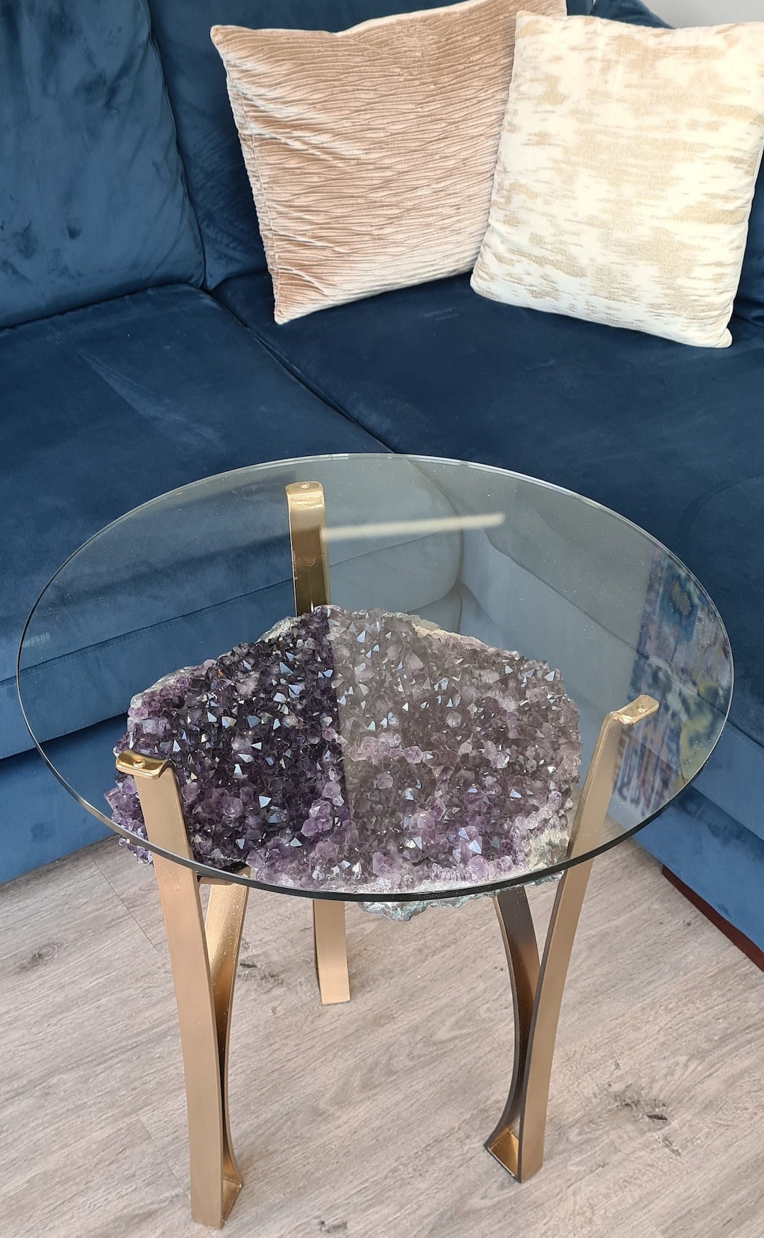Amethyst Table With Glass Top Black Gold or Silver - Etsy