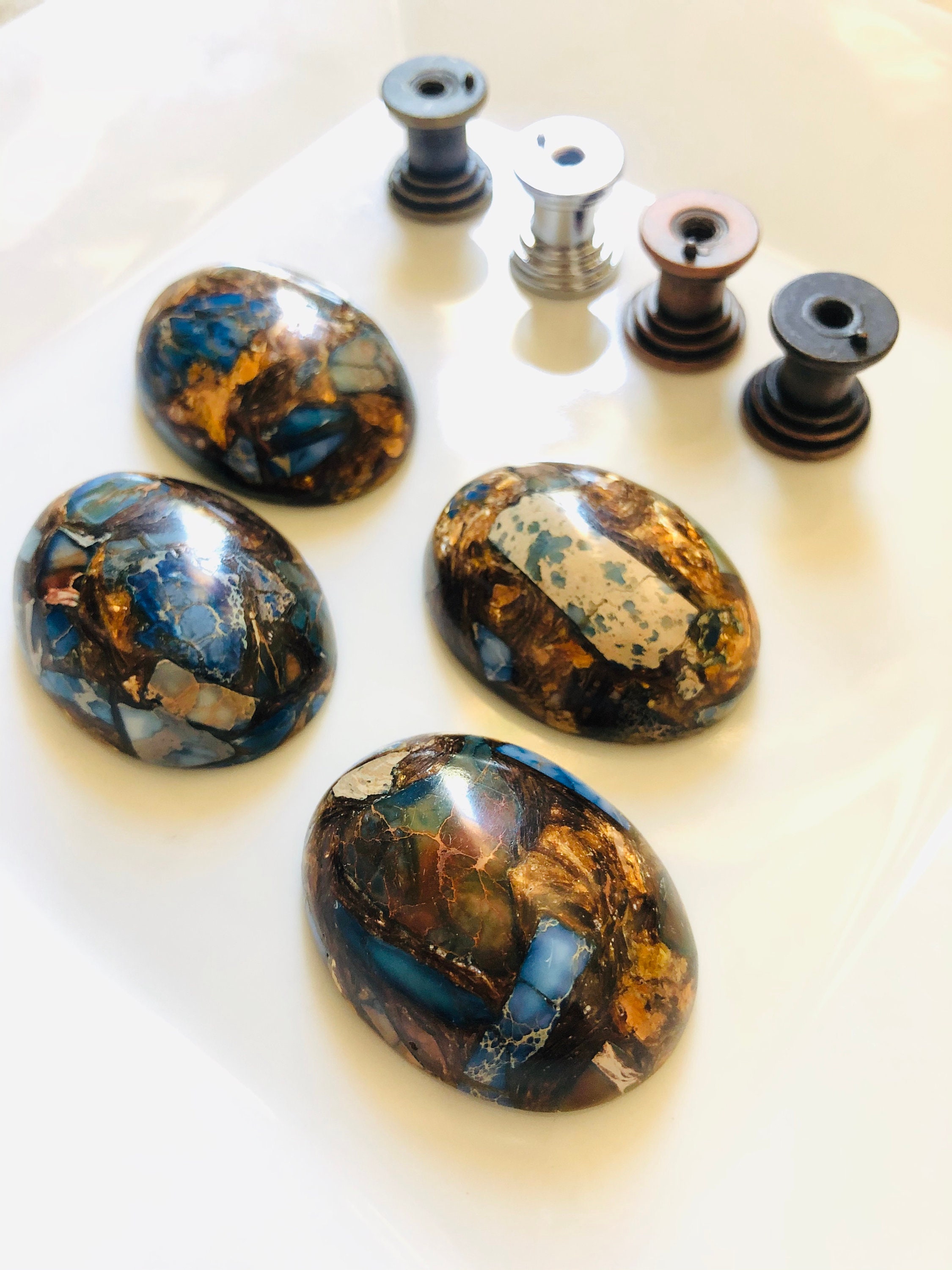 Stone Knobs Blue Stone with Copper Cabinet Knobs Kitchen | Etsy