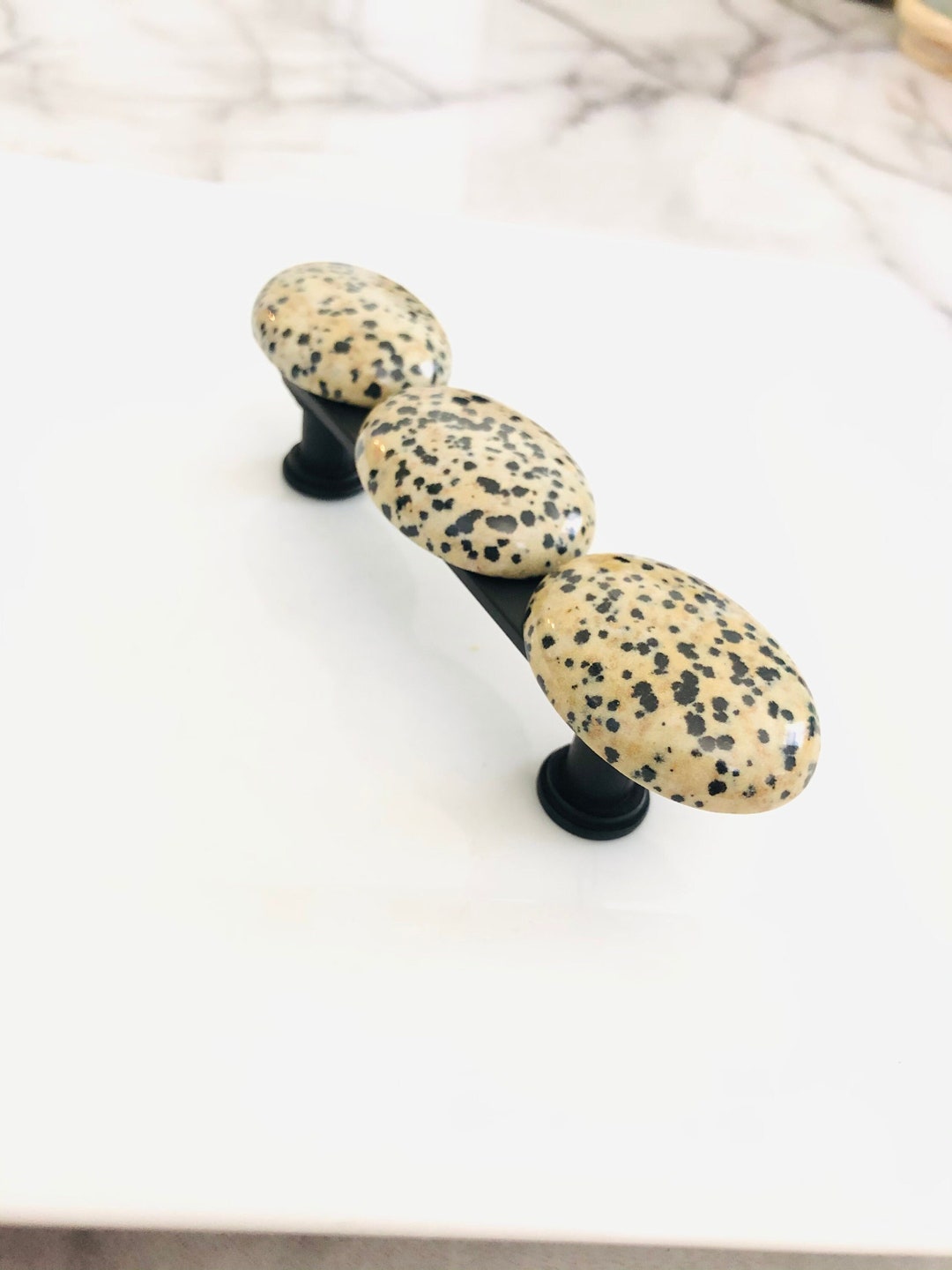 Jasper Stone Drawer Pull, Dalmatian Stone Cabinet Pull, Beige and Black Stone Dresser Knobs ...