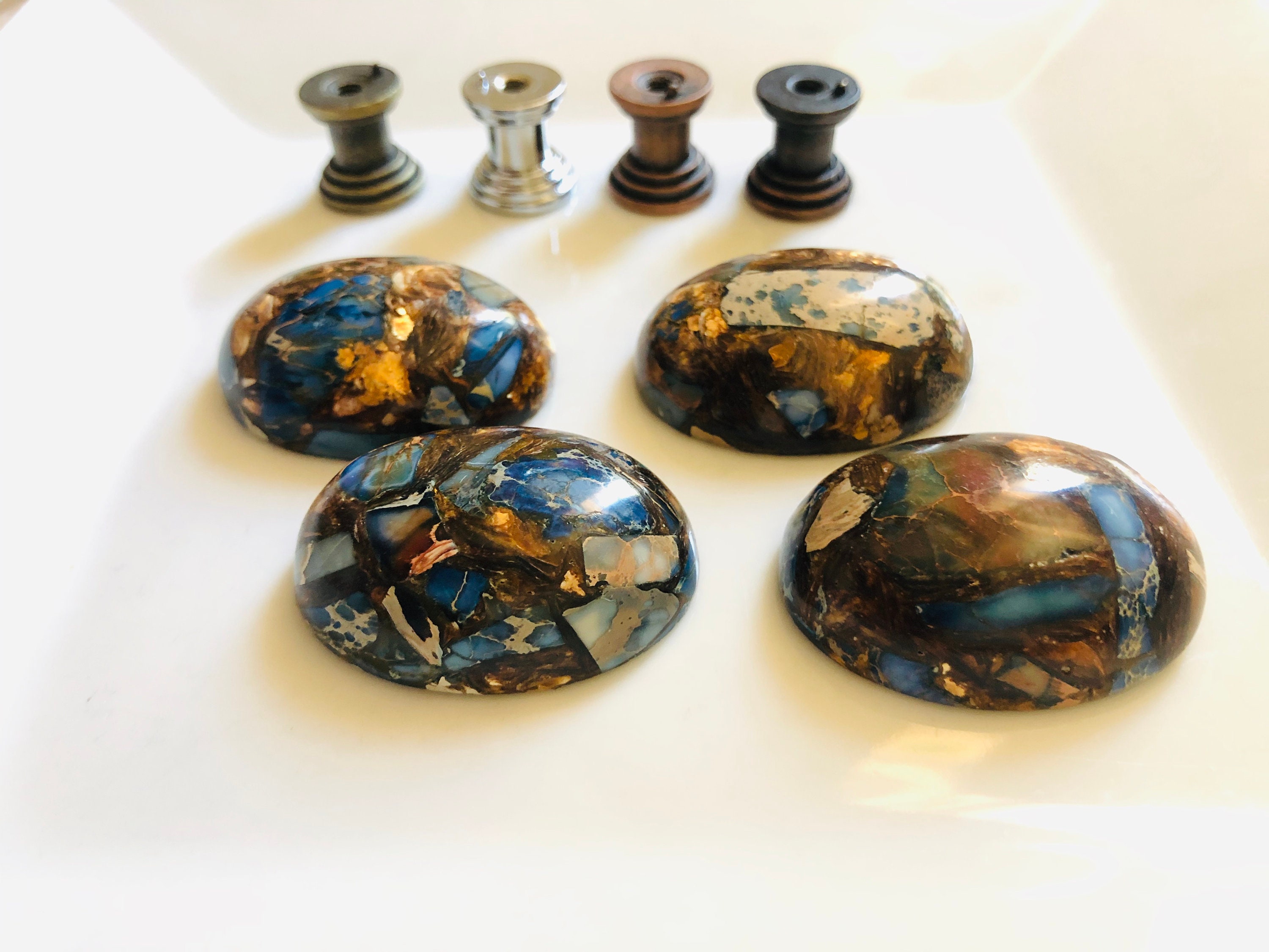Stone Knobs Blue Stone with Copper Cabinet Knobs Kitchen | Etsy