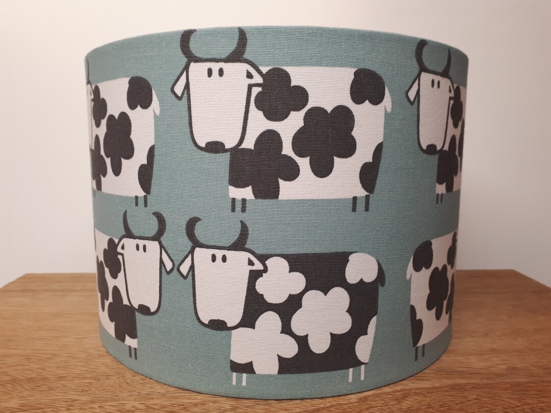 COW LAMPSHADE, Handmade in the UK, Contemporary, Retro, Cows, Blue 20cm ...