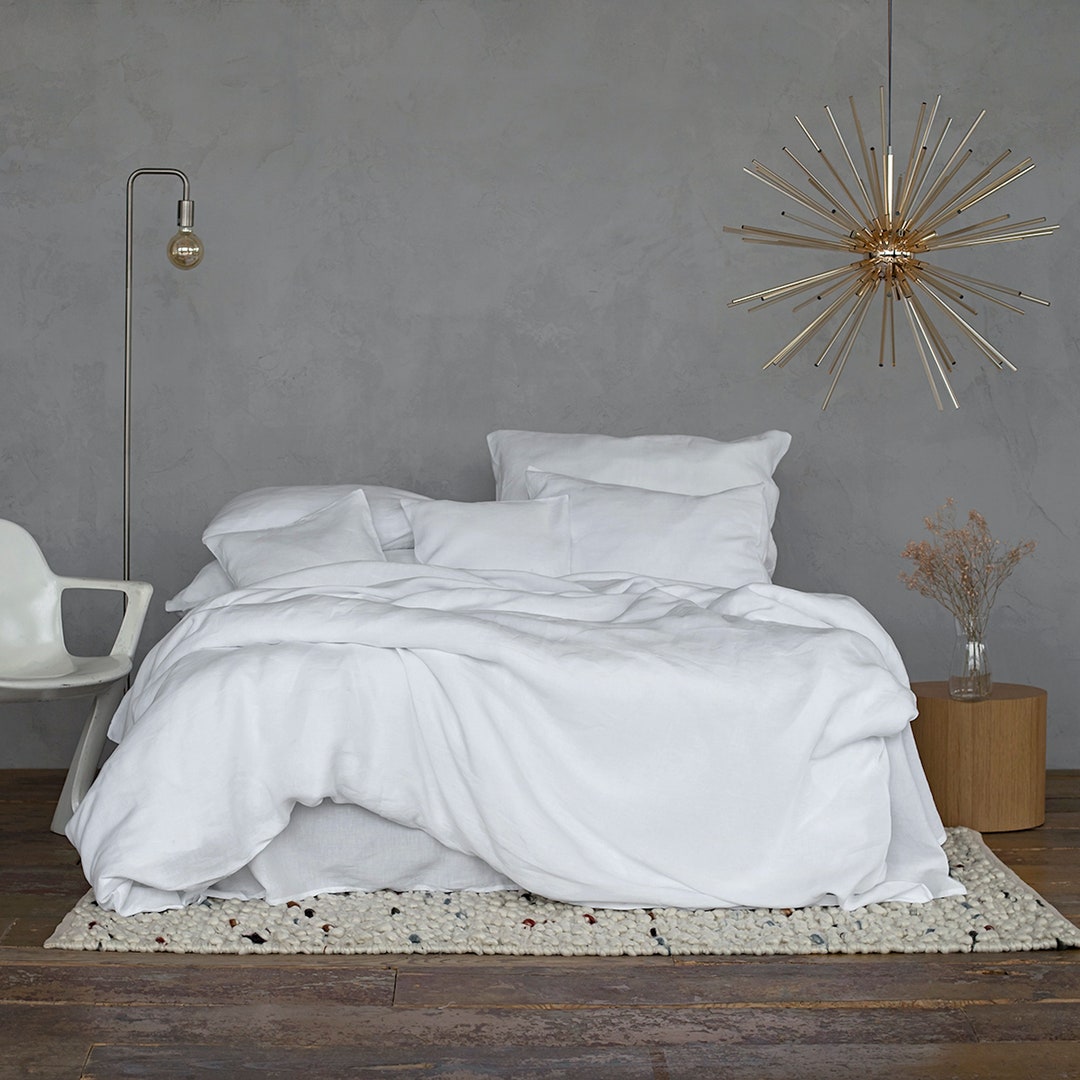 White Linen Bedding Set, Duvet Cover Set With Pillowcases, Queen,king ...