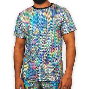 Iridescent Holographic Mens Tee Festival Wear Rave Wear Rave Clothes ...