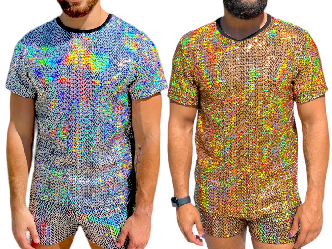 Iridescent Holographic Mens Tee Festival Wear Rave Wear Rave Clothes ...