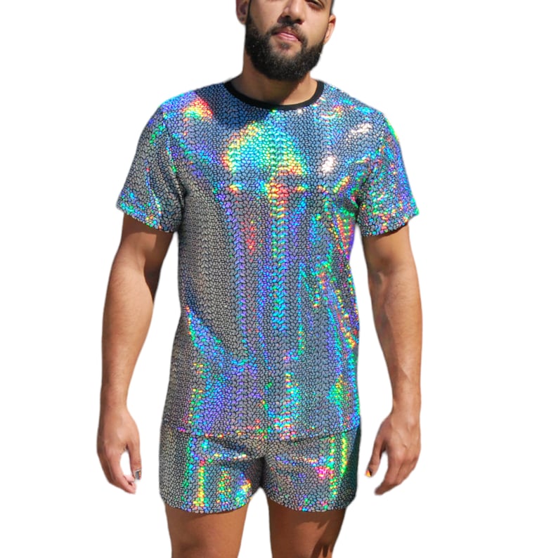 Iridescent Holographic Mens Tee Festival Wear Rave Wear Rave - Etsy