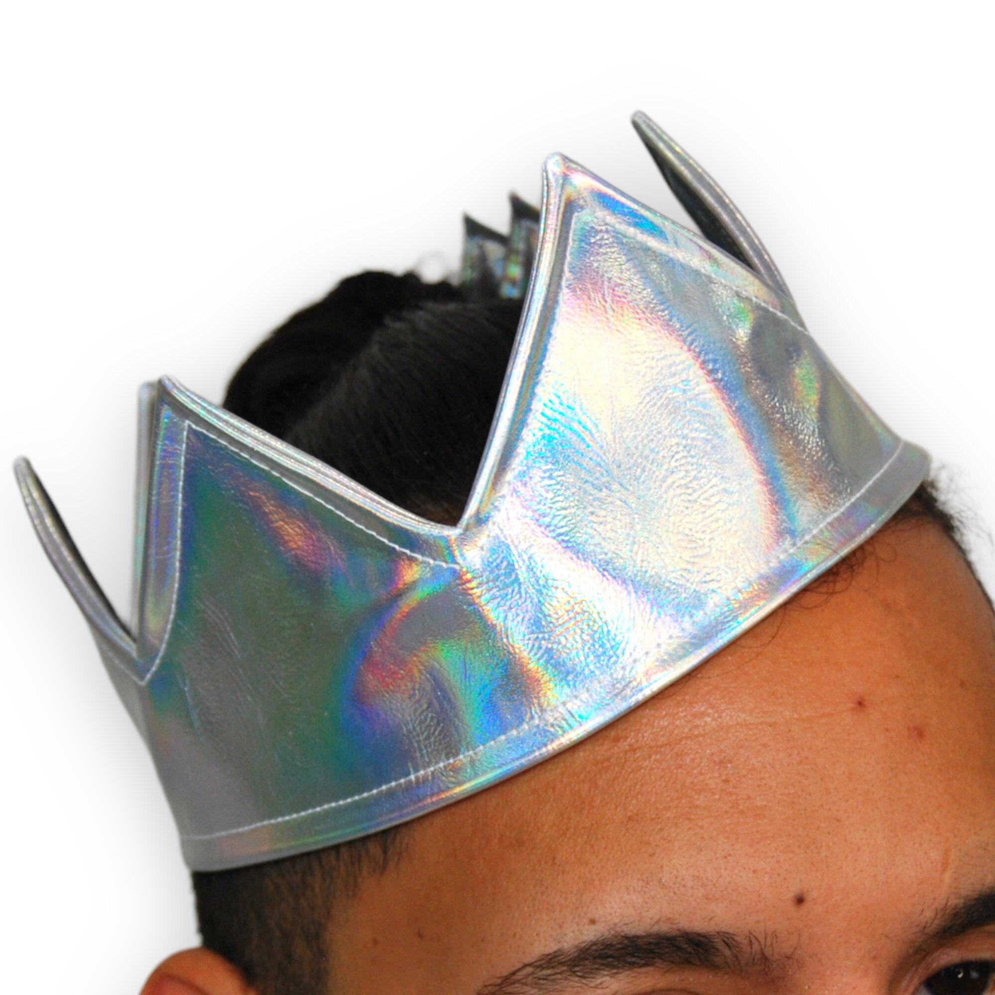 Holographic Adjustable Crown Iridescent Faux Leather Festival - Etsy