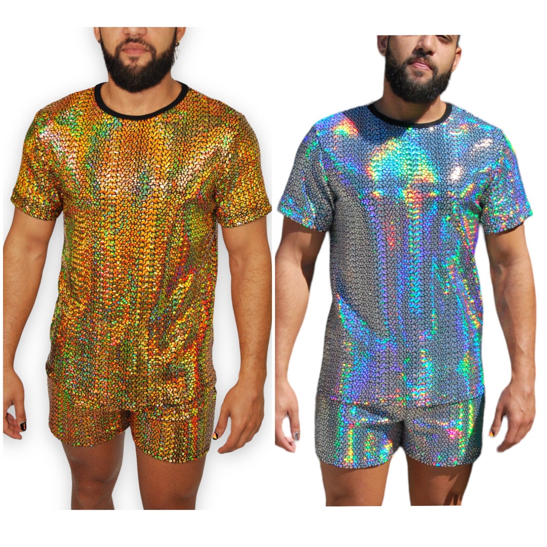 Iridescent Holographic Mens Tee Festival Wear Rave Wear Rave - Etsy
