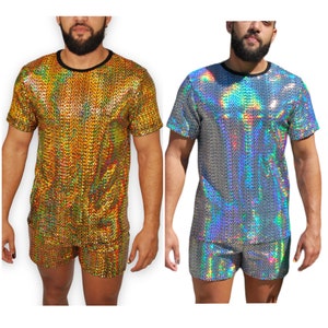 Iridescent Holographic Mens Tee Festival Wear Rave Wear Rave Clothes ...