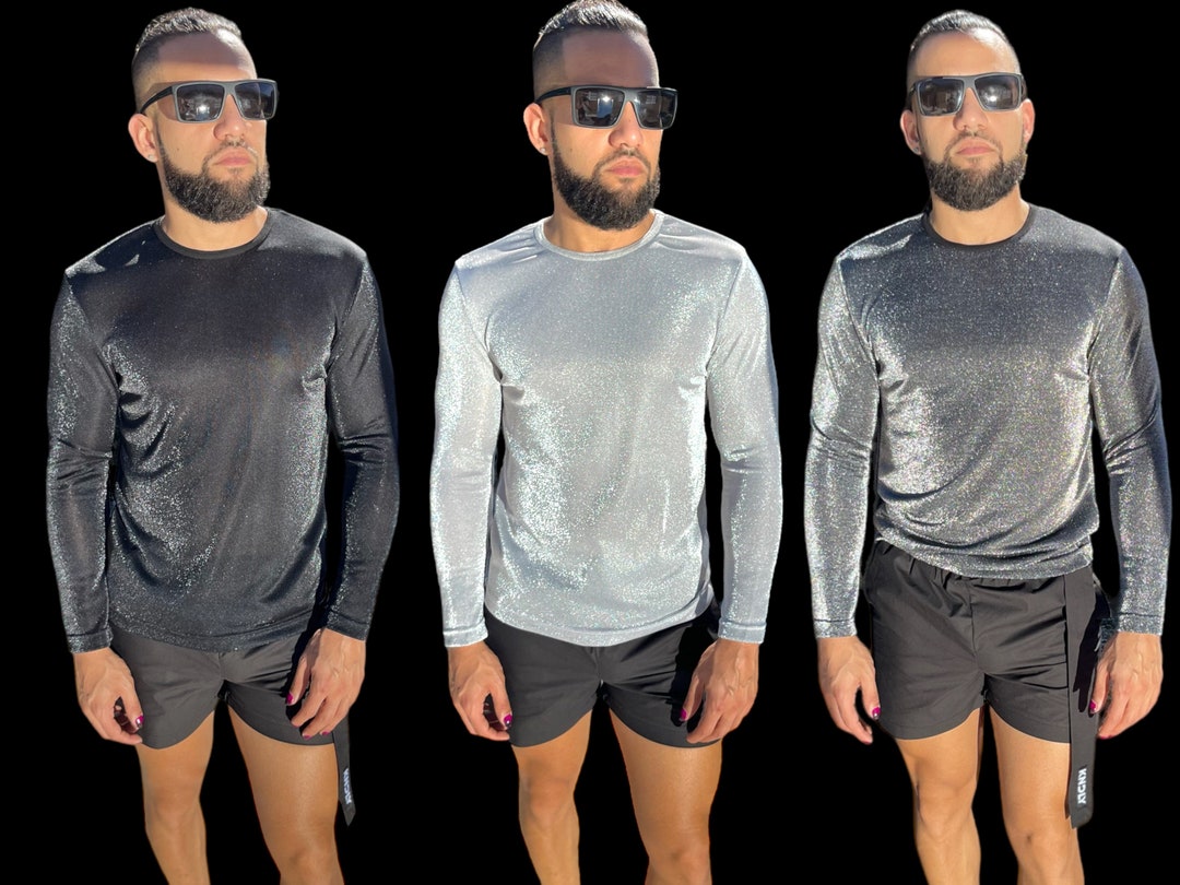 Mens Metallic Long Sleeve Tee Shirt - Etsy