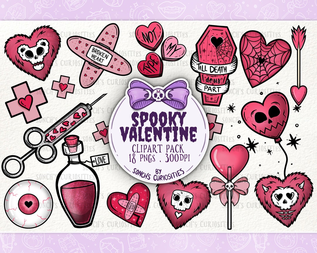 Spooky Valentine Clipart Set (pastel Goth Valentine Revamp), Printable ...