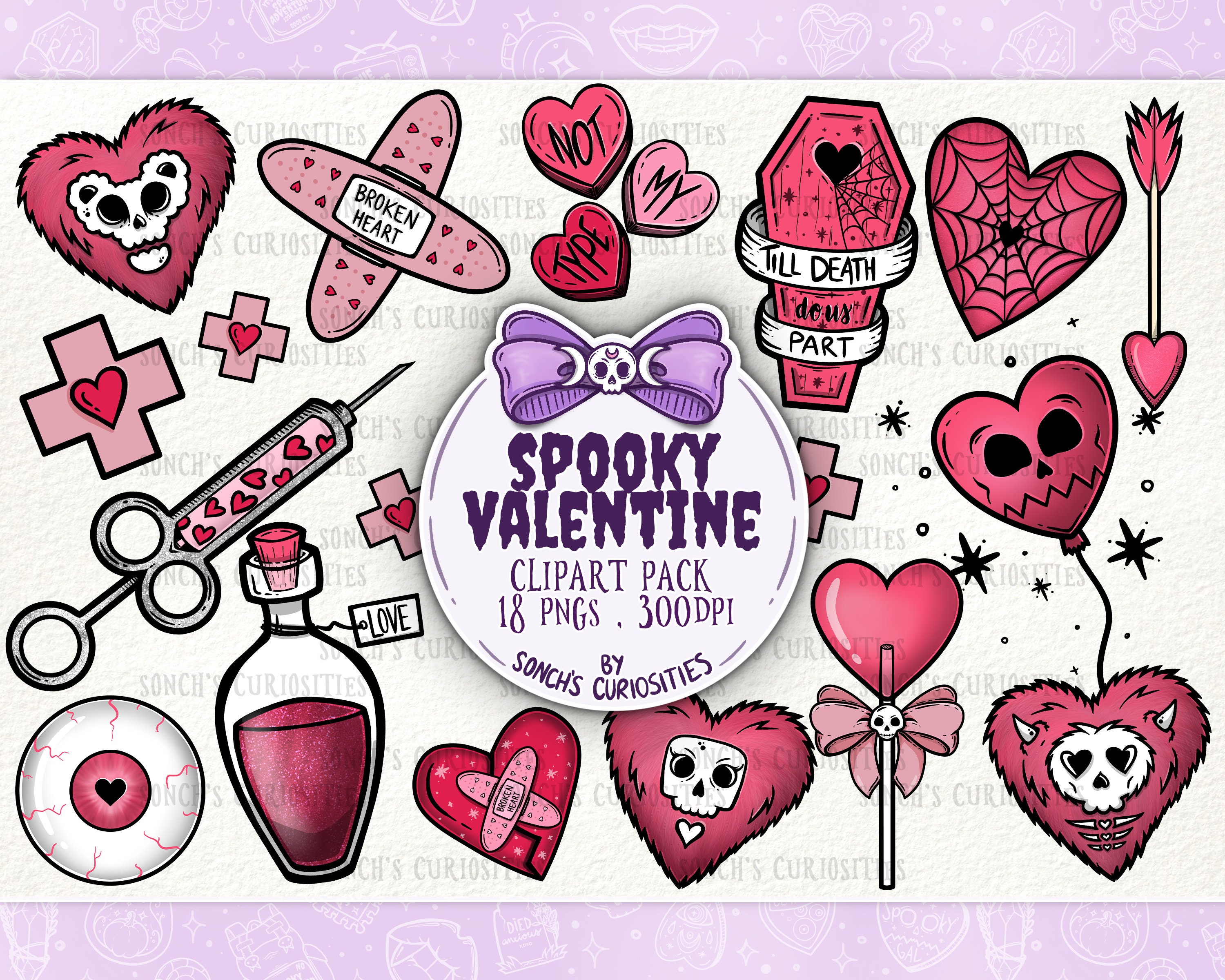 Spooky Valentine Clipart Set (pastel Goth Valentine Revamp), Printable ...