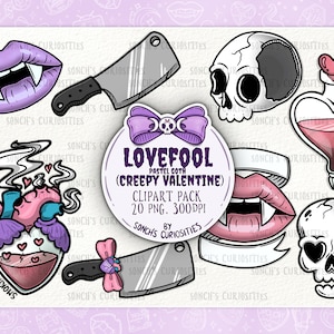 Lovefool - Pastel Goth & Creepy Valentine Clipart Set , Printable ...