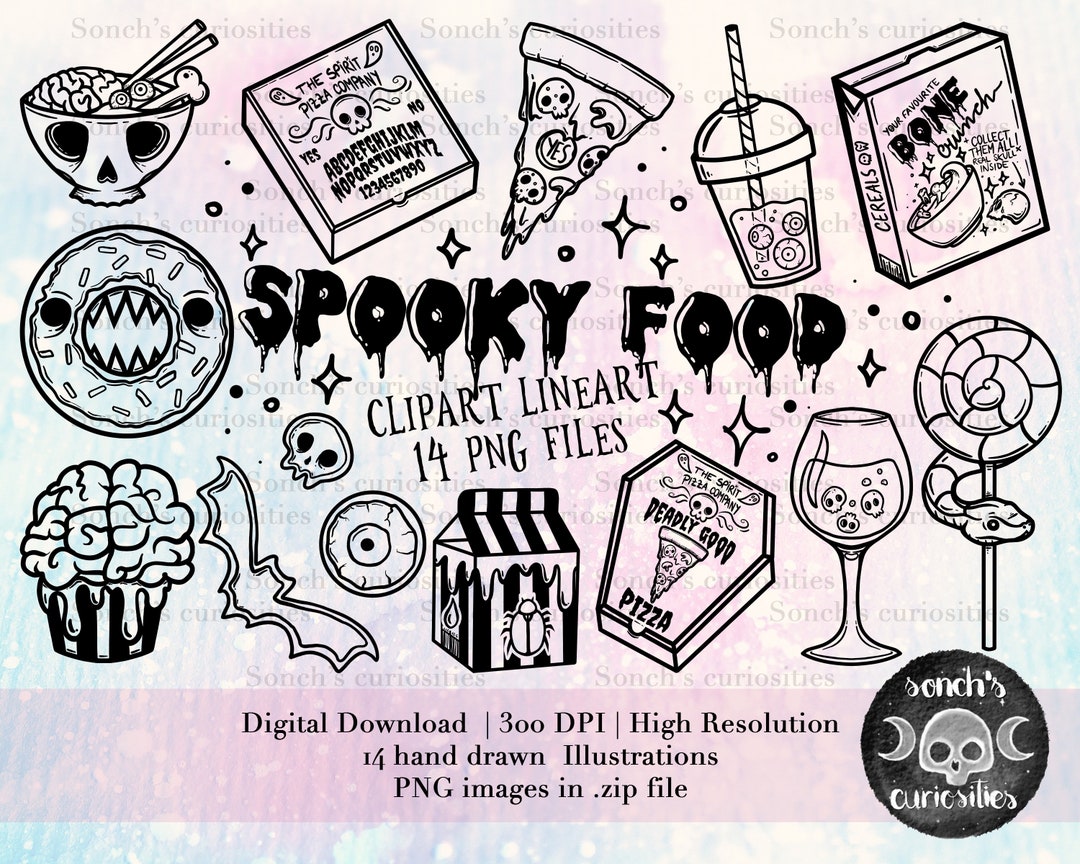 Spooky Food Lineart / Clipart / Horror / Gothic Elements, 14 High ...