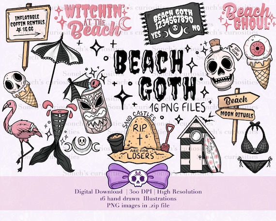 Beach / Summer Goth Clipart Set Printable Digital Download - Etsy