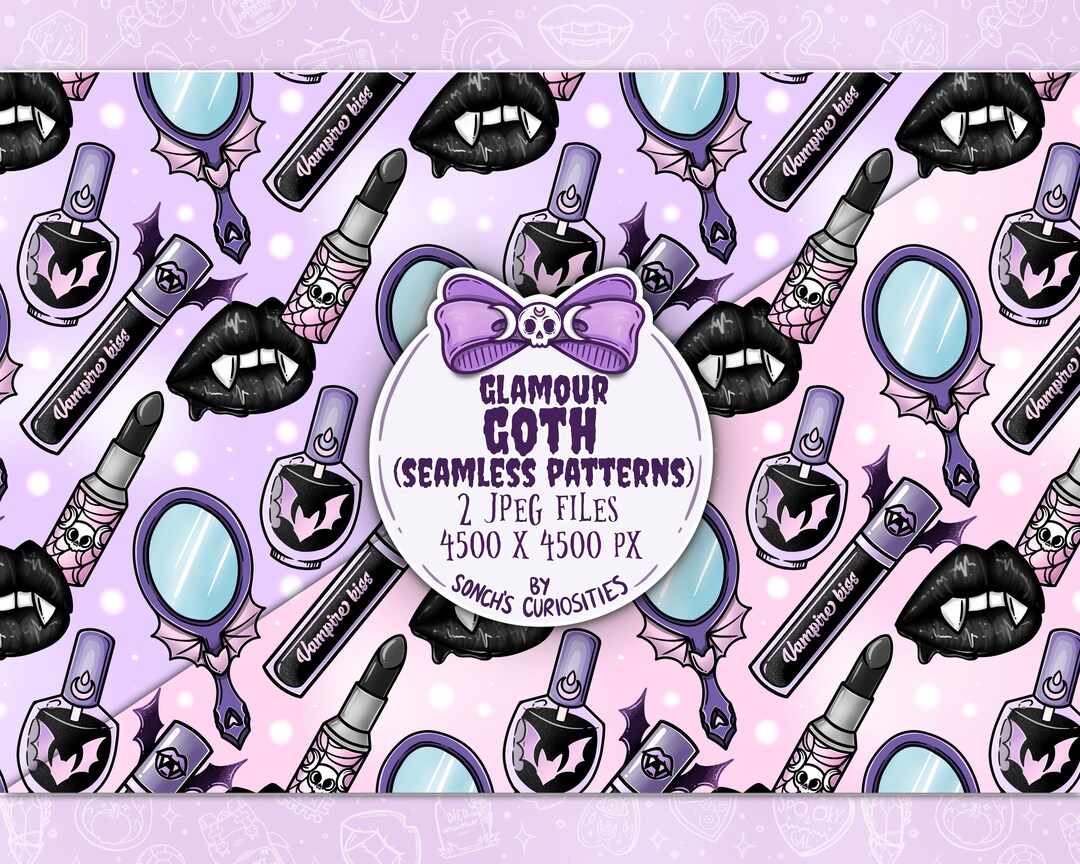 Glamour Goth Makeup Digital Paper / Seamless Pattern, Pastel Goth ...