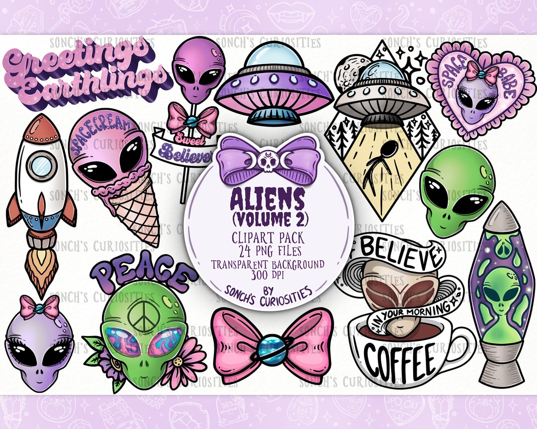 Aliens / UFO , Pastel Goth Clipart / Horror / Gothic Elements, 24 High ...