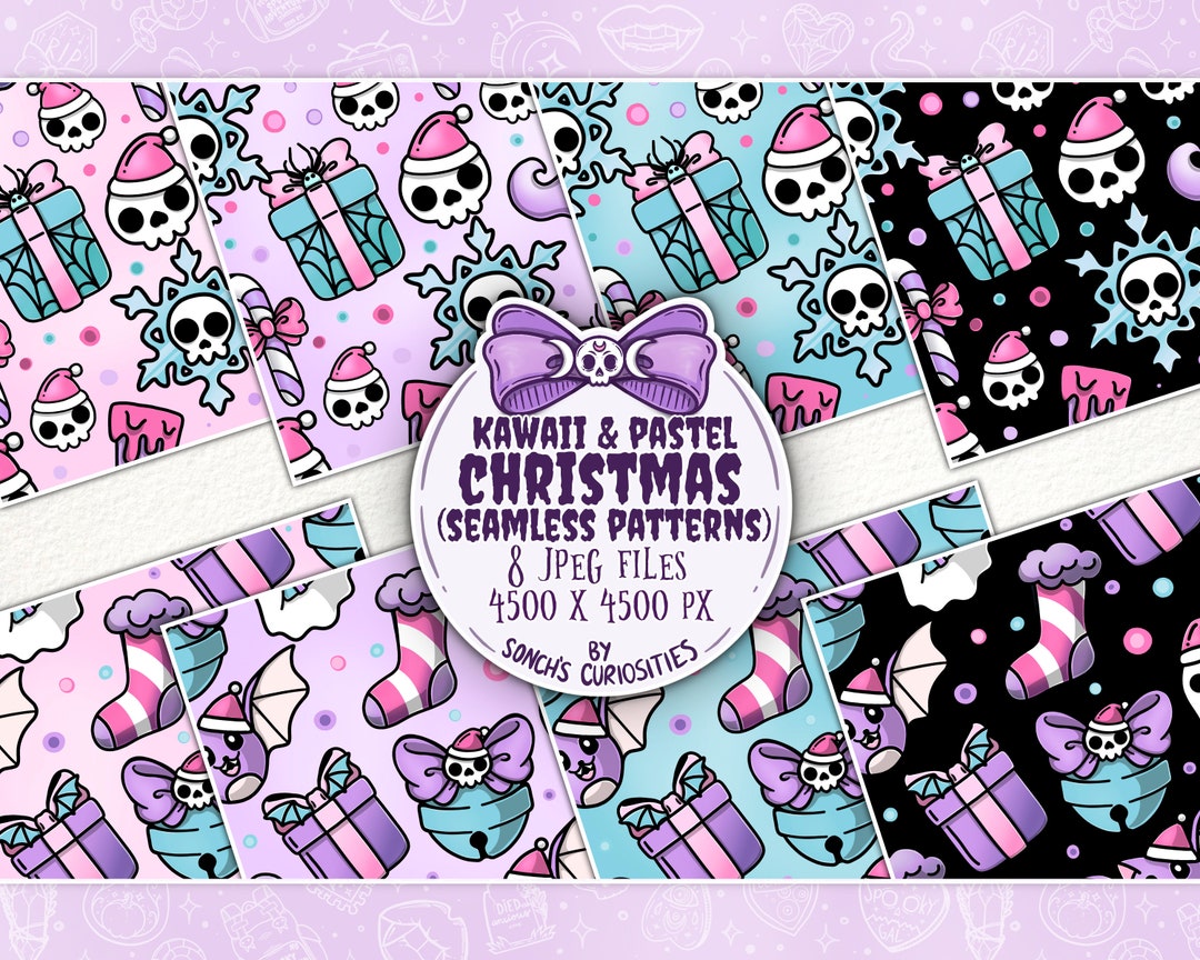 Kawaii& Spooky Pastel Christmas Digital Paper / Seamless Pattern ...