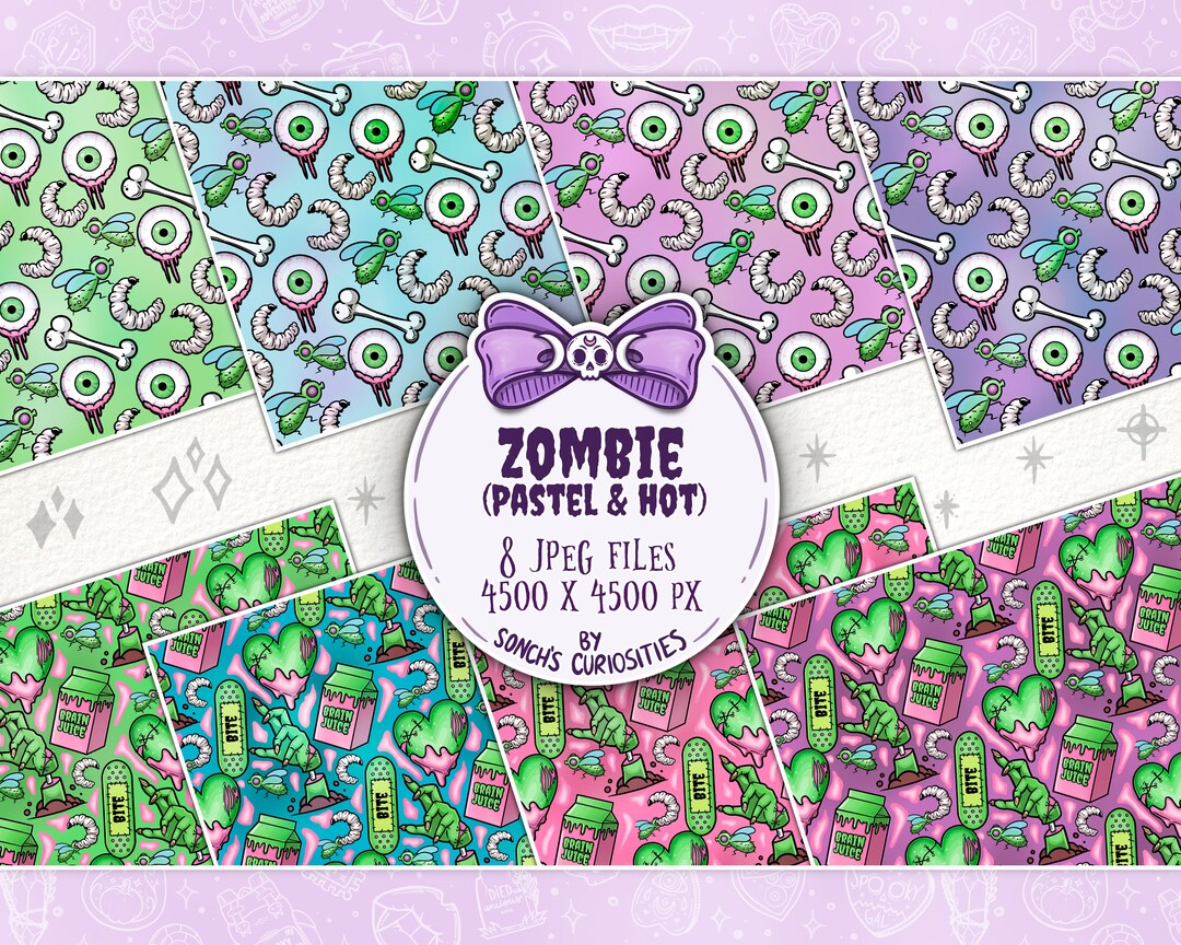 Zombie - Halloween and Horror Digital Paper / Seamless Pattern, Pastel ...