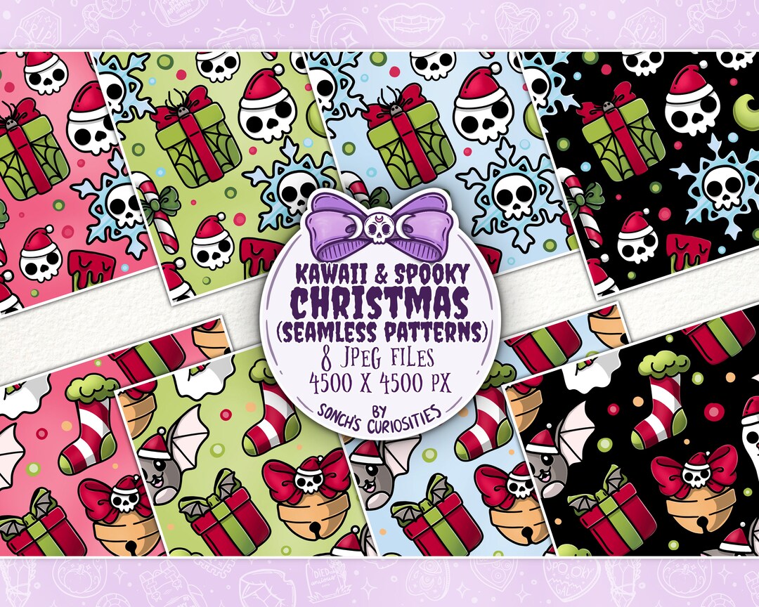Kawaii Spooky Christmas Digital Paper / Seamless Pattern, Pastel Goth ...