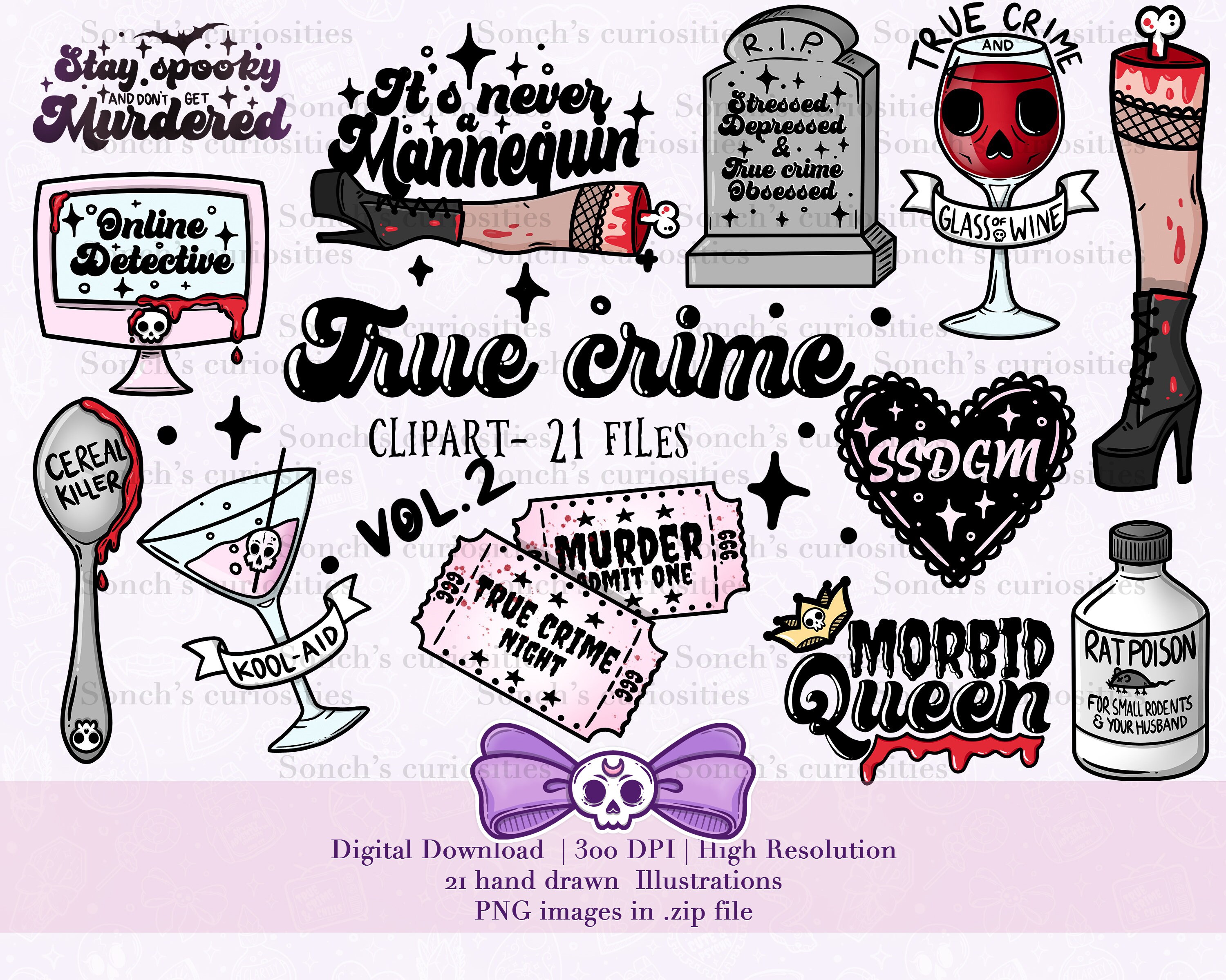 TRUE CRIME Clipart Set Printable Digital Download PNG - Etsy UK