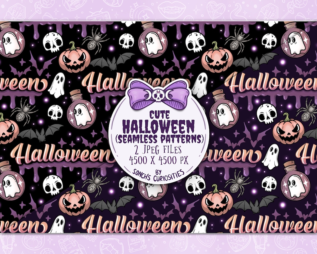 Cute Halloween Digital Paper / Seamless Pattern, Horror Elements ...