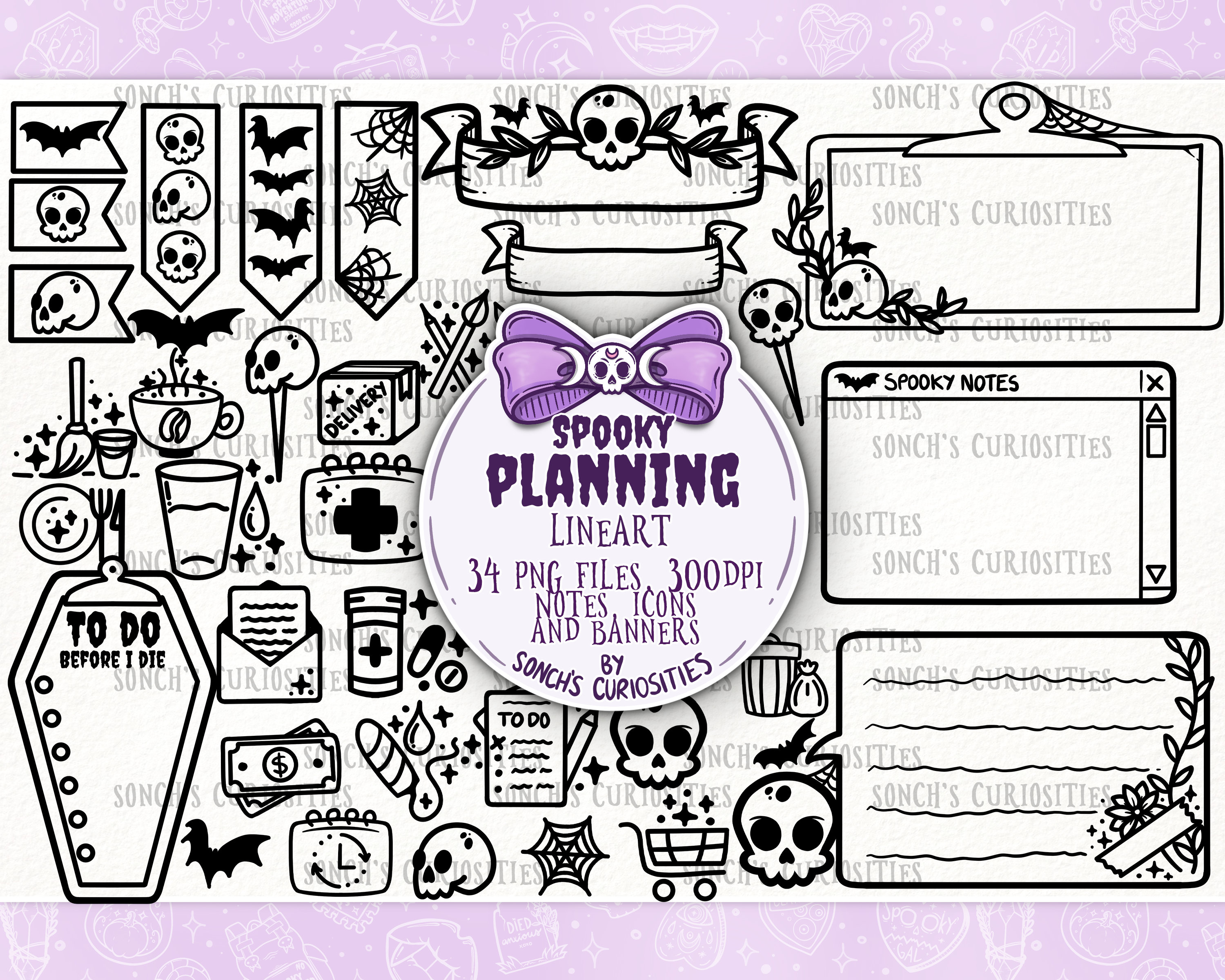 Spooky Planning LINEART Digital Planner Clipart Icons - Etsy UK