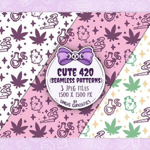 Cute Cannabis 420 / Seamless Pattern, Pastel Goth Elements, Spooky and ...