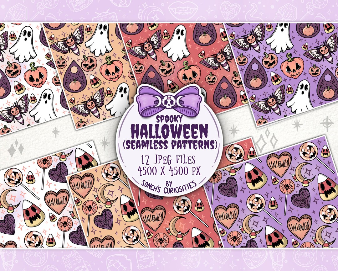 Digital Paper / Seamless Pattern, Pastel Goth Halloween Elements ...