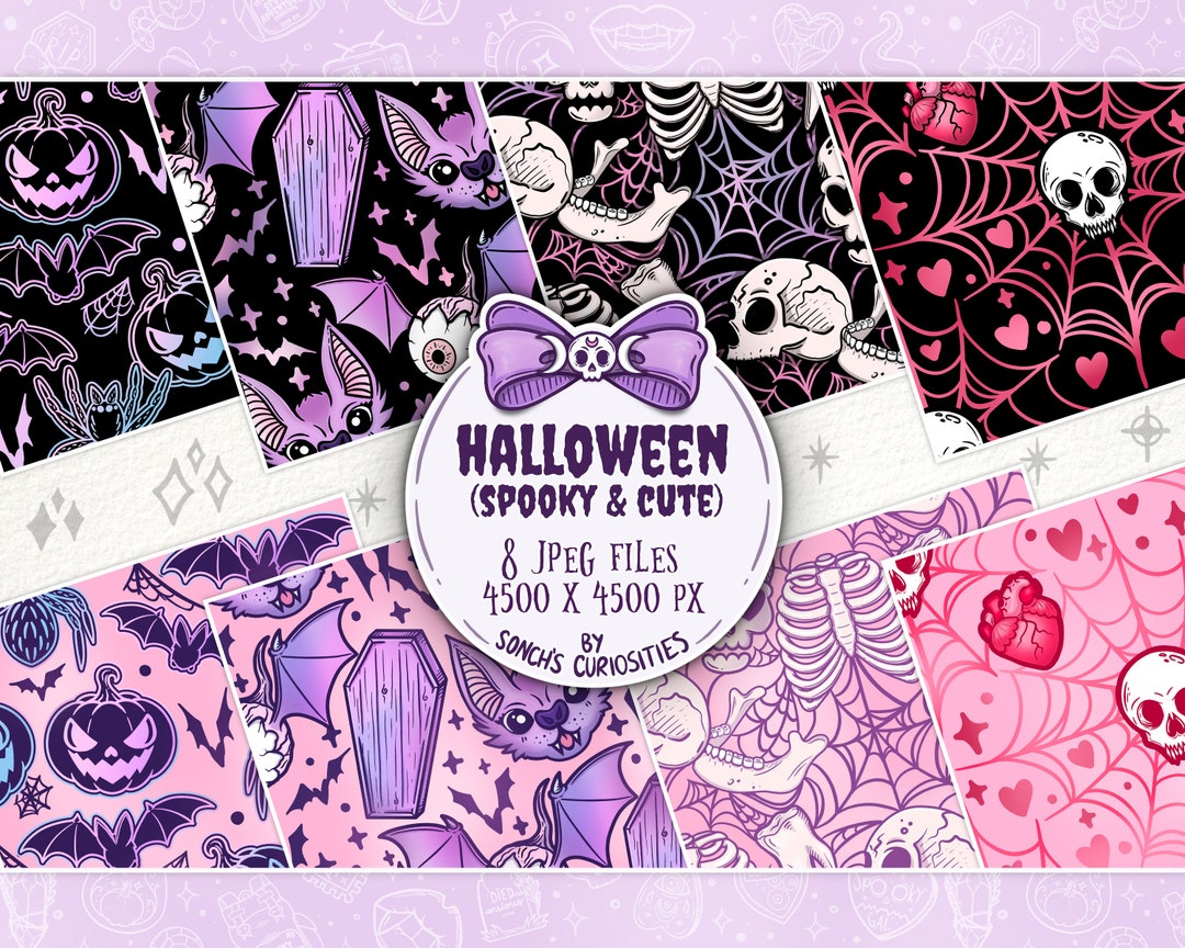 Spooky and Cute Halloween Digital Paper / Seamless Pattern, Pastel Goth ...