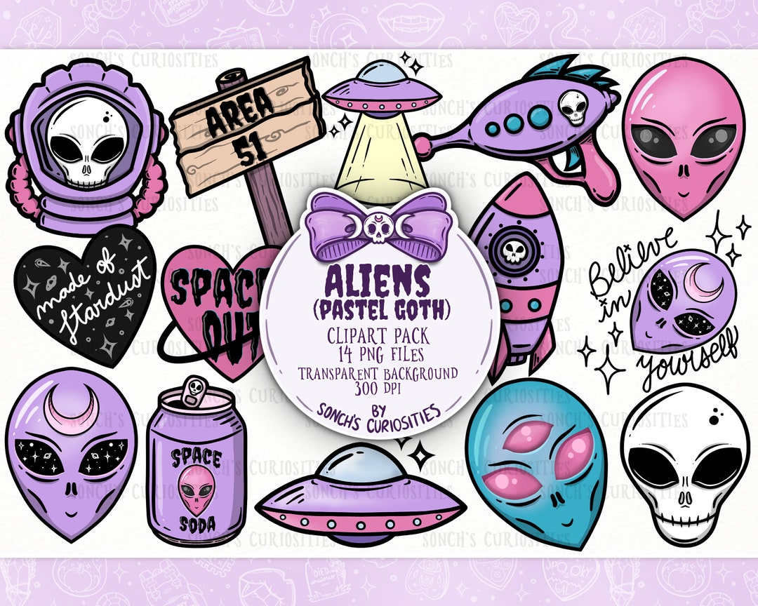 Pastel Aliens / UFO , Pastel Goth Clipart / Horror / Gothic Elements ...