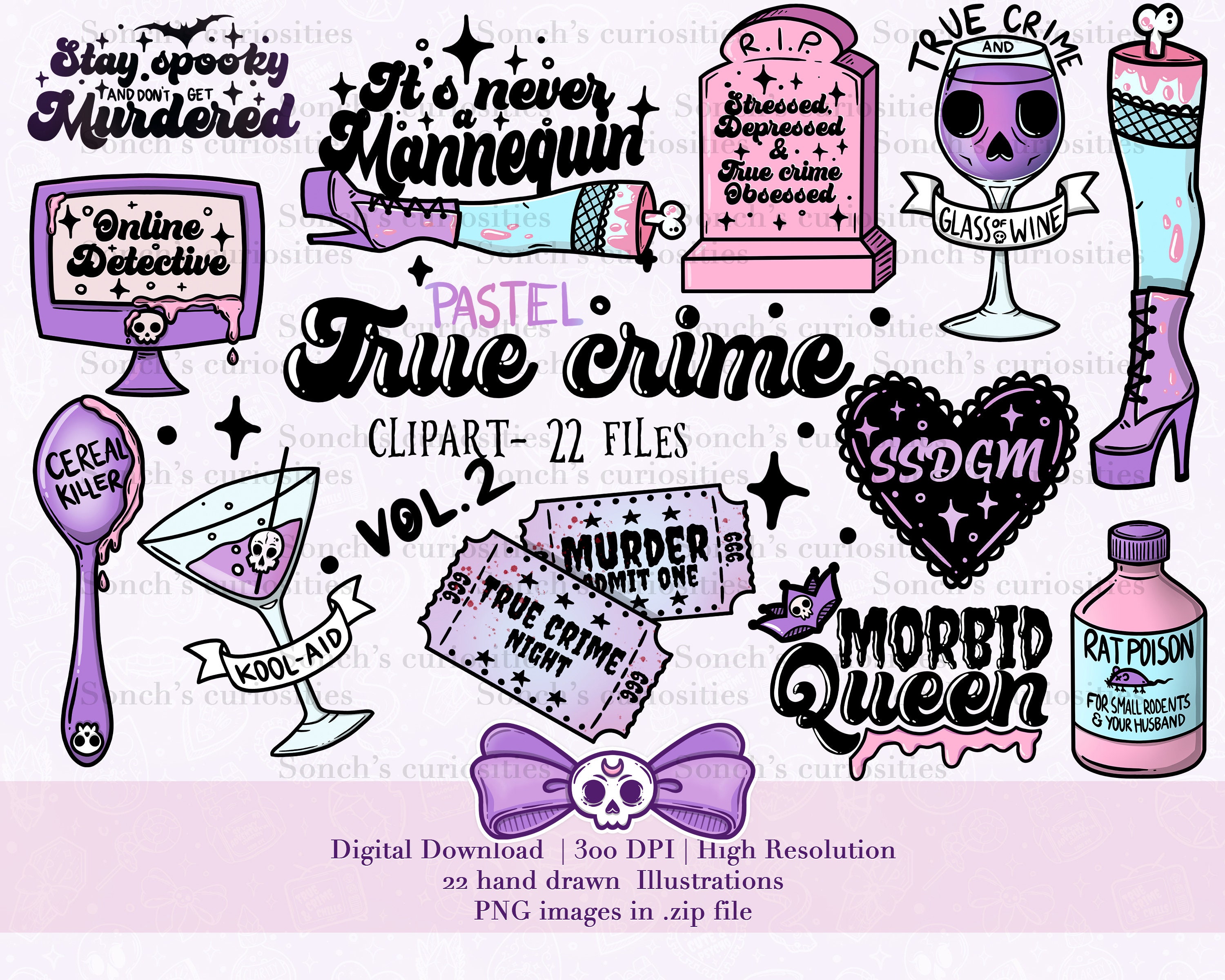 TRUE CRIME Clipart Set , Printable Digital Download, PNG Resource for ...