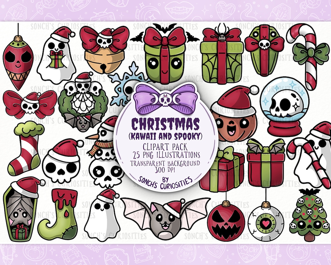 Kawaii and Cute Christmas Clipart , Hand Drawn Elements, 25 High ...