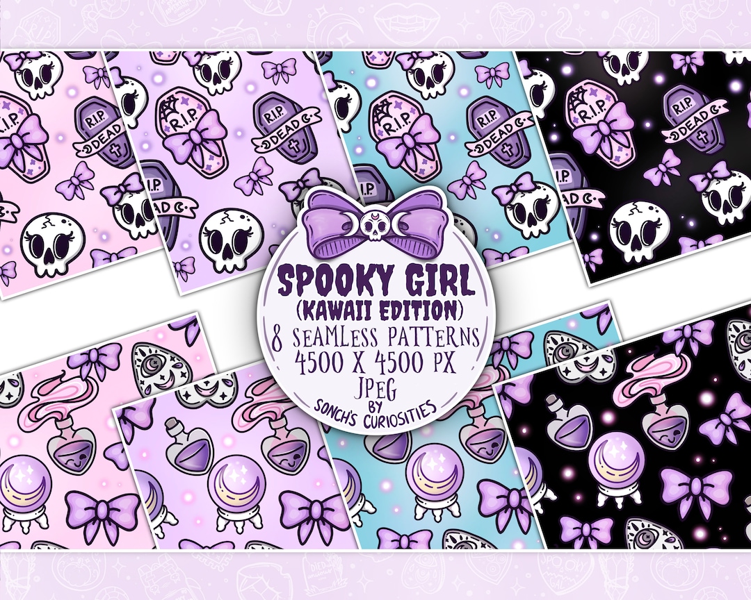 Kawaii& Spooky Girl Digital Paper / Seamless Pattern, Pastel Goth ...
