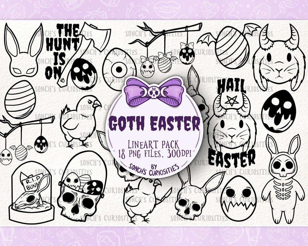 Spooky Goth Easter LINEART Clipart Set , Printable Digital Download ...