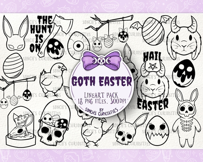 Spooky Goth Easter LINEART Clipart Set Printable Digital - Etsy