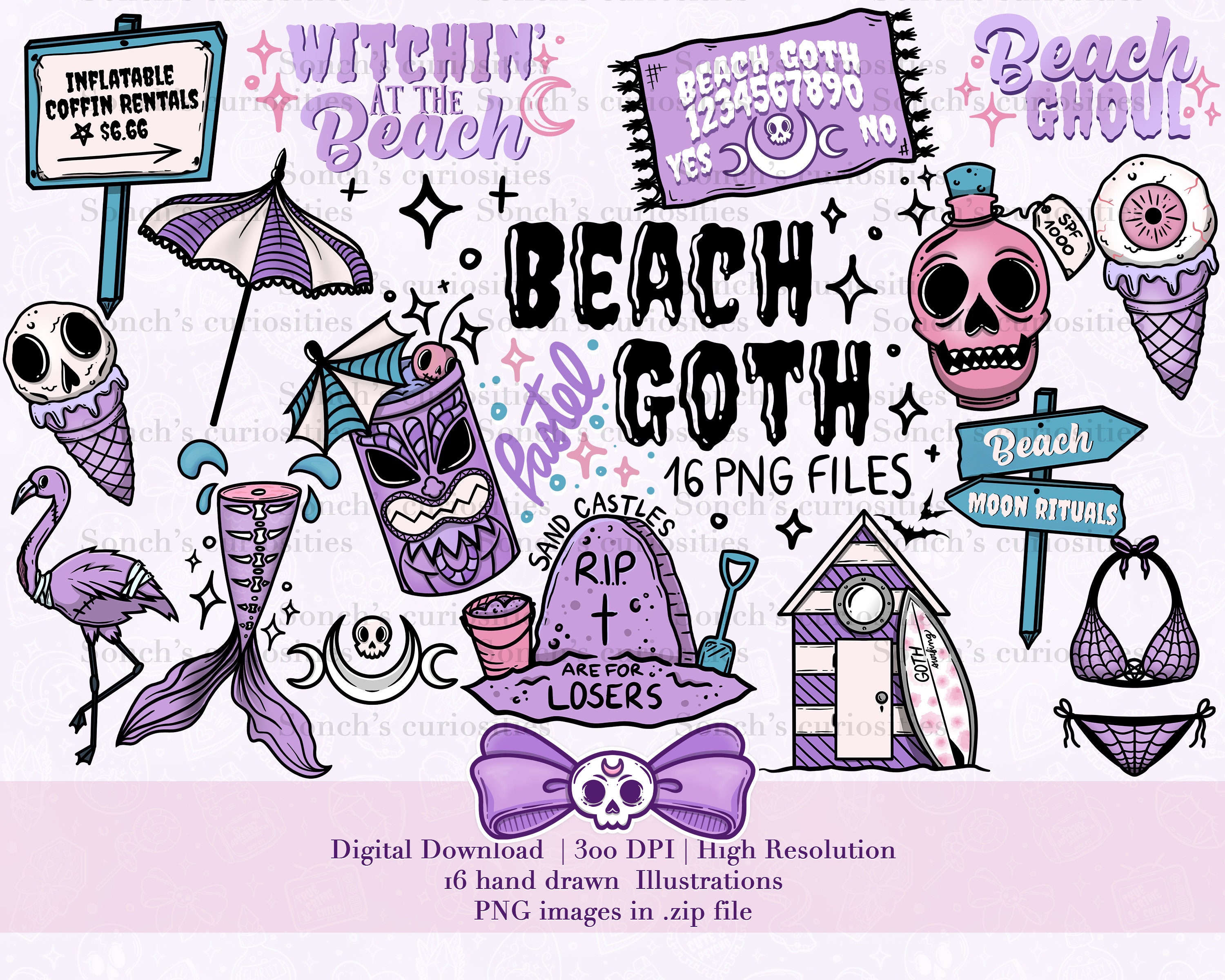 Beach / Summer PASTEL Goth Clipart Set Printable Digital - Etsy