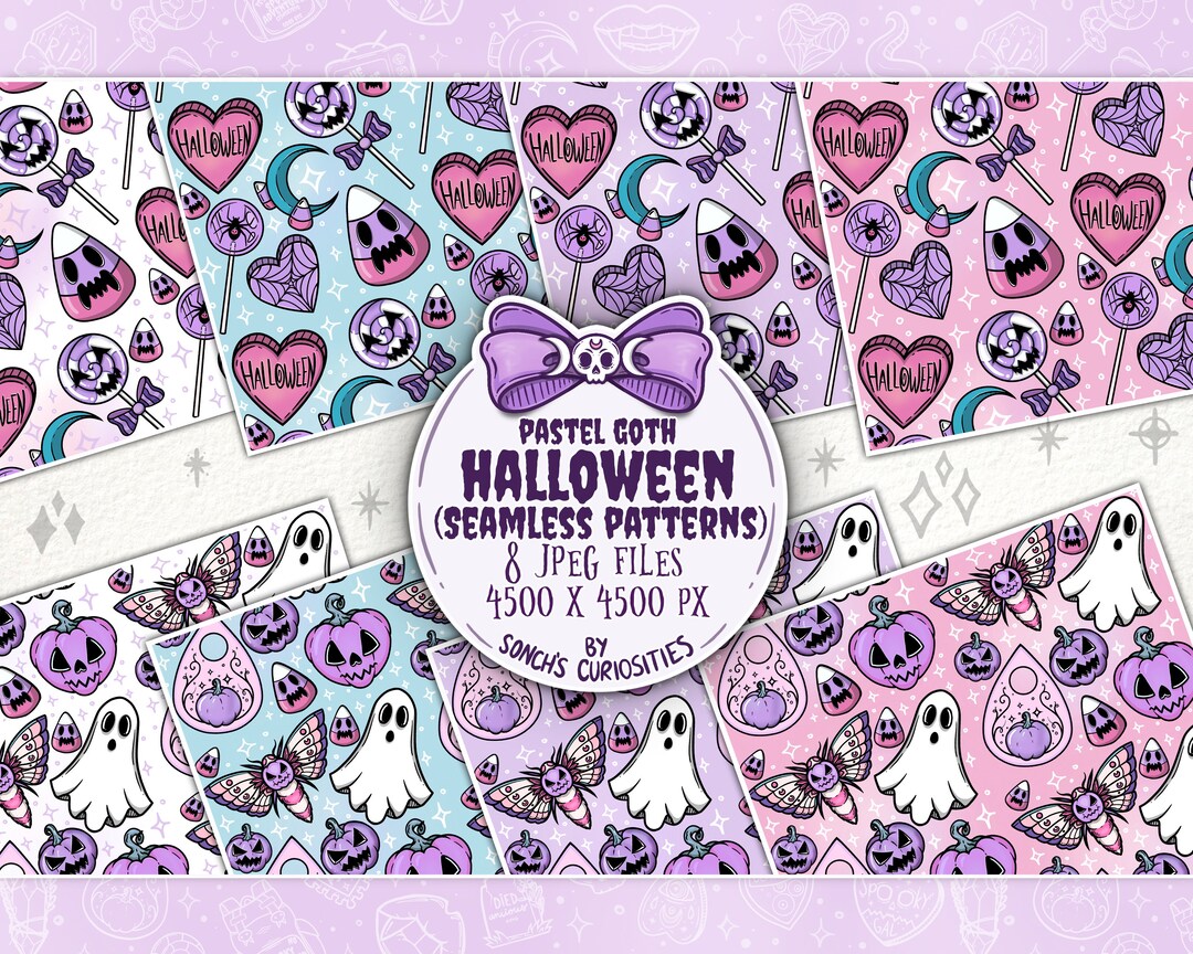 Digital Paper / Seamless Pattern, Pastel Goth Halloween Elements ...