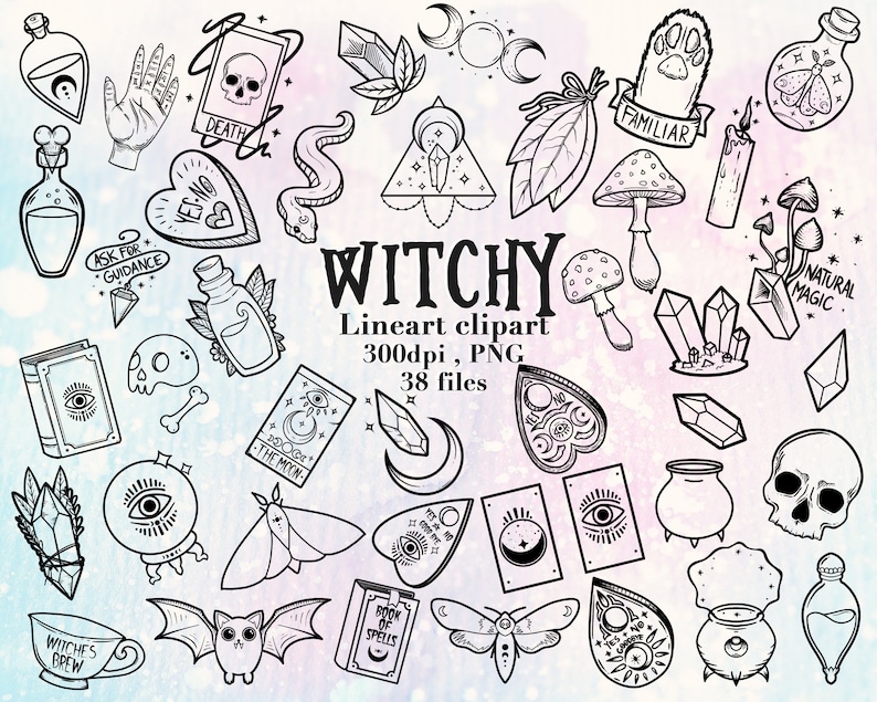 Witch Line Art Clipart, Gothic Horror Elements (38 PNG Files) - Etsy