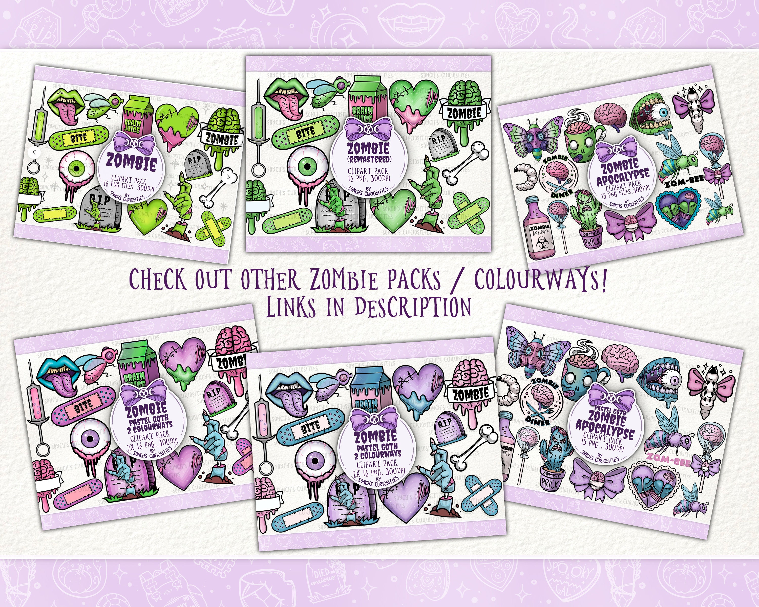 Zombie Apocalypse - Pastel Goth Coloured Clipart Pack, Printable ...
