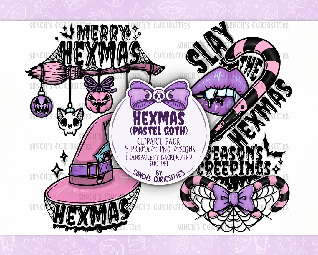 HEXMAS - Spooky and Festive Celebration Clipart , Pastel Goth Printable Digital Download, PNG ...